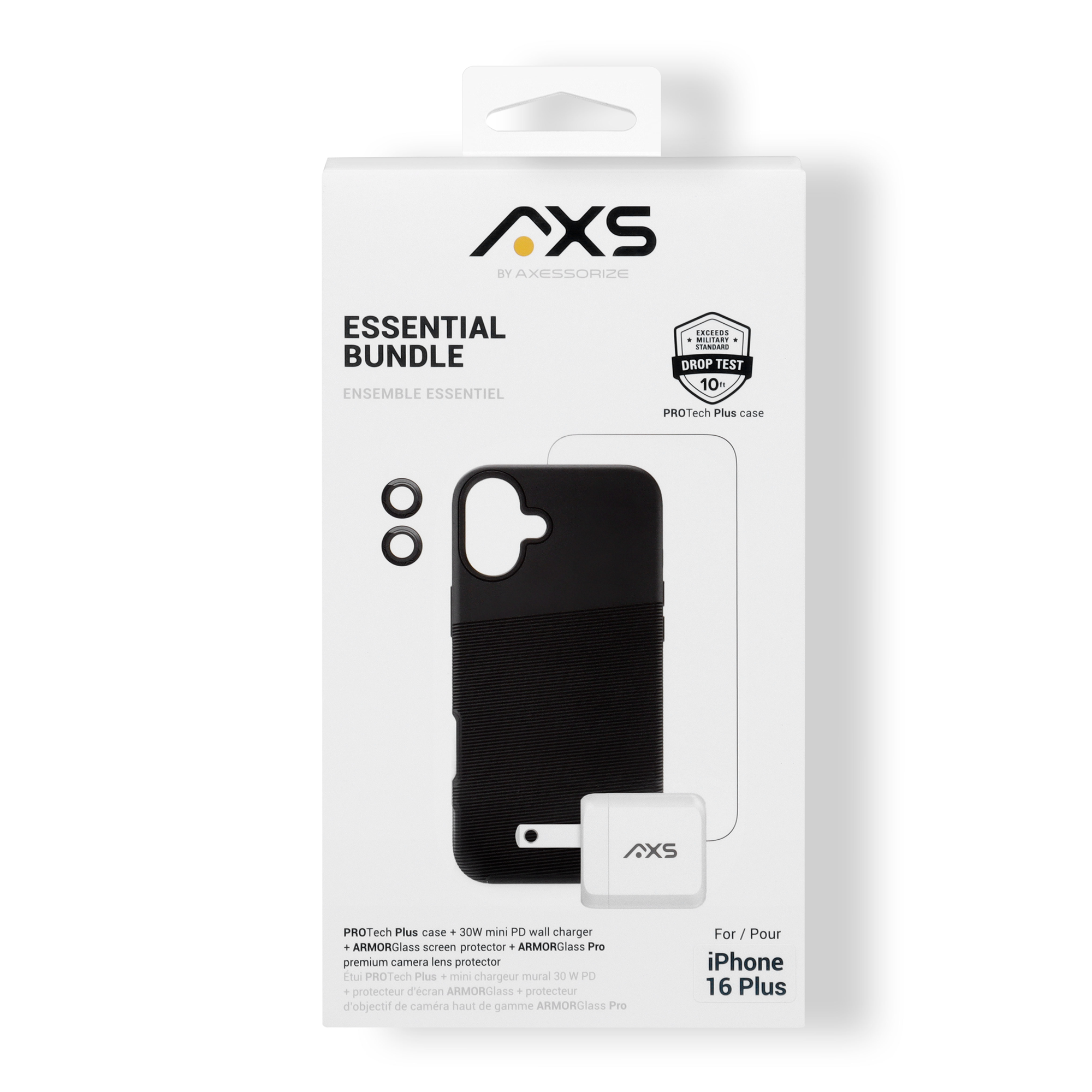 AXS Essential Bundle | PROTech Plus Case | Screen Protector | 30w Charger | Apple iPhone 16 Plus