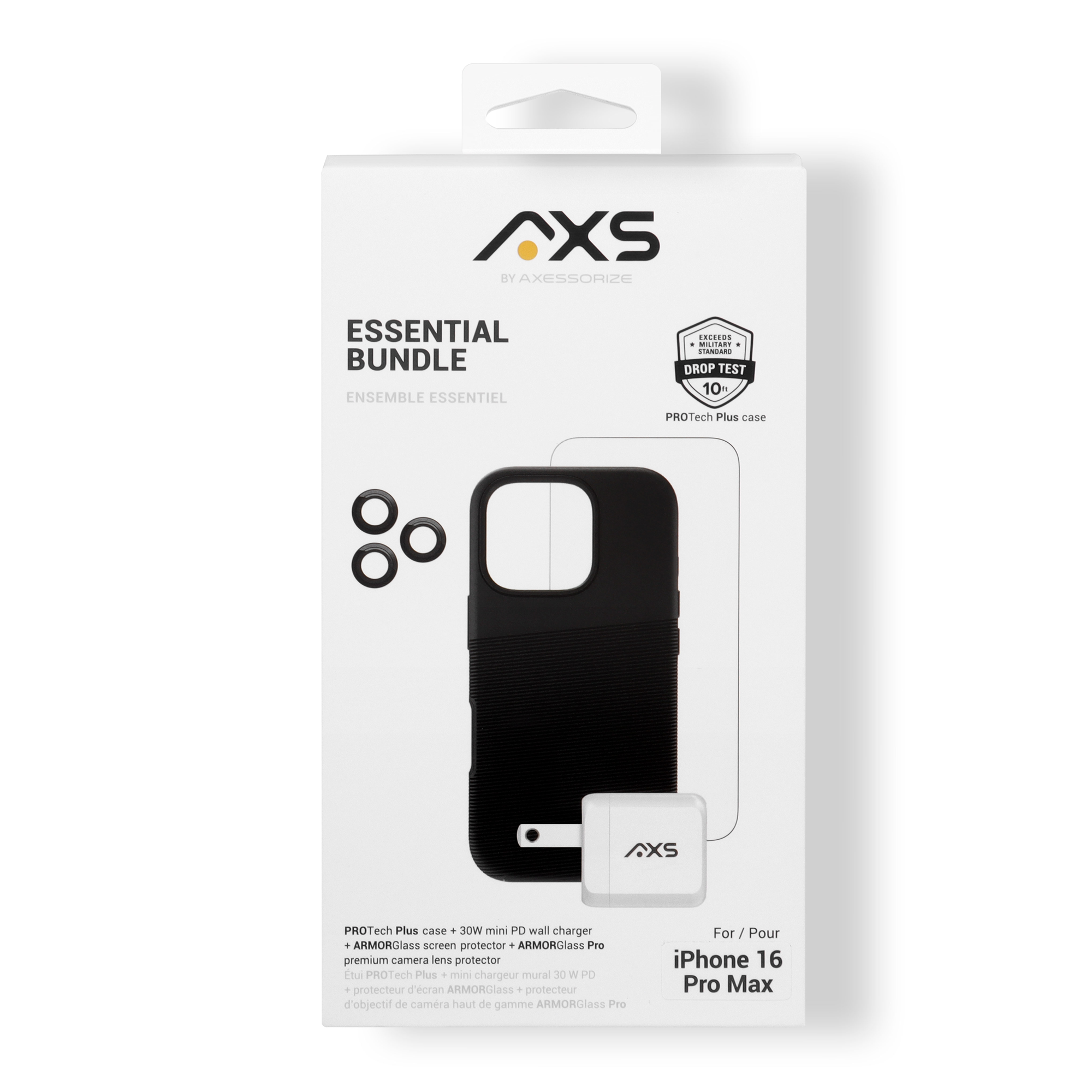 AXS Essential Bundle | PROTech Plus Case | Screen Protector | 30w Charger | Apple iPhone 16